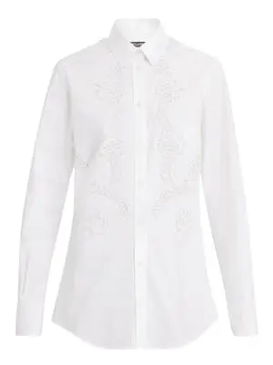 Dolce & Gabbana Lace Inset Poplin Button-down Blouse - White