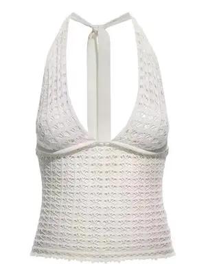 Roberto Cavalli Halterneck Crochet-knit Top - White