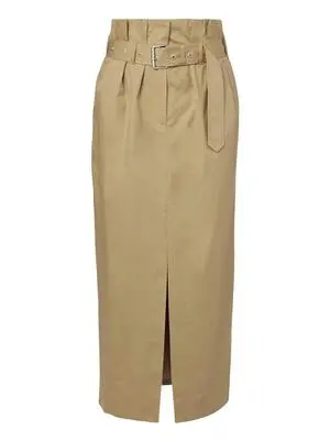 Dries Van Noten Dries Van Noten Belted Pleated Cotton Midi Skirt Beige
