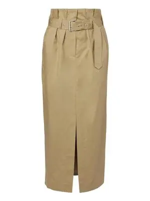 Dries Van Noten Belted Pleated Cotton Midi Skirt - Beige