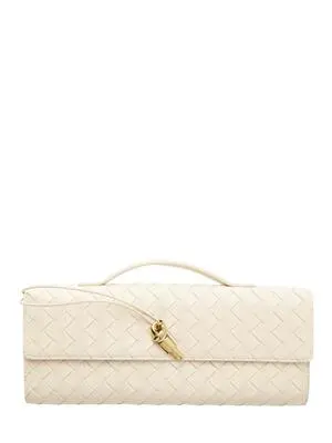Bottega Veneta Bottega Veneta Andiamo Long Intrecciato Leather Clutch Cream