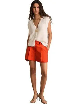 REISS Raine Tailored Linen Shorts - Orange