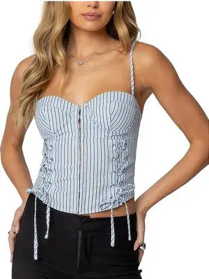 EDIKTED Lois Pinstripe Corset - Light-blue