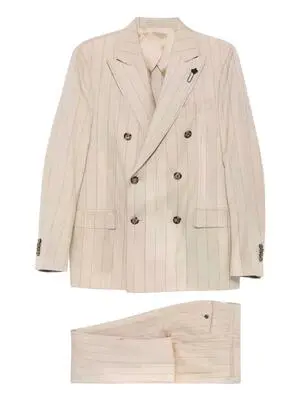 LARDINI Striped Double Breasted Suit - Neutrals