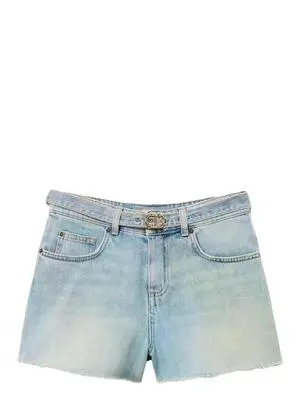 TWINSET Belted Denim Shorts - 03498_denim Chiaro