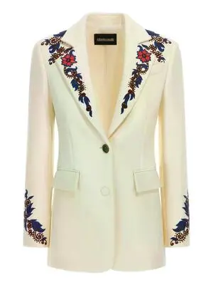 Roberto Cavalli Floral-embroidered Blazer - Neutrals
