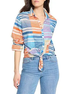 NIC+ZOE Sunset Stripe Cotton Button-up Shirt - Blue Multi