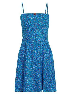 HVN Nora Floral-print Silk Mini Dress - Blue