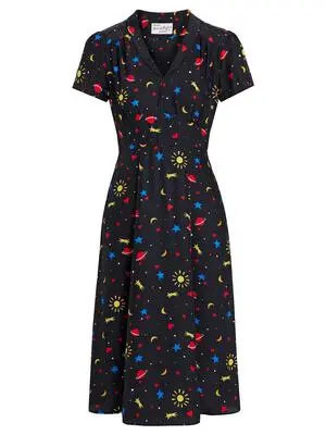 HVN Morgan Printed Silk Dress - Black