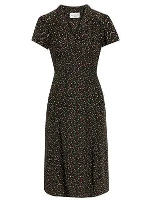 HVN Morgan Printed Silk Dress - Black