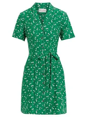 HVN Maria Printed Mini Shirtdress - Green