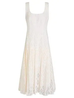 Veronica Beard Jolie Broderie Anglaise Midi Dress - Ivory
