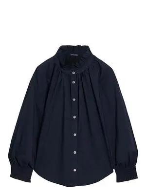 Veronica Beard Calisto Ruffled Cotton Shirt Midnight Blue