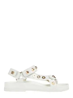 Sandro Embellished Leather Sandals - Ecru