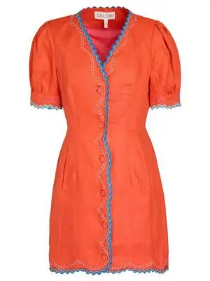 Saloni Marlee Embellished Linen Mini Dress - Orange