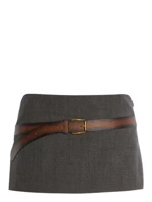 Prada Wool Midi Skirt With Belt - Grey