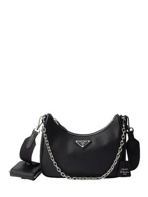 Prada Prada Re-Edition 2005 Saffiano Leather Bag With Chain And Woven Strap Black/silver