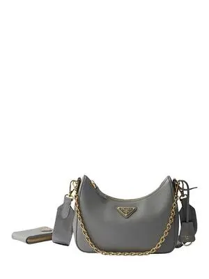 Prada Prada Re-Edition 2005 Saffiano Leather Bag With Chain And Woven Strap Grey