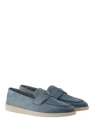 Prada Prada Suede Loafers With Enameled Triangle Logo Denim