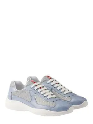 Prada Patent Leather And Technical Fabric Sneakers - Astral Blue/silver
