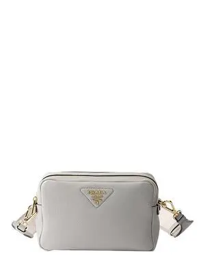 Prada Small Leather Shoulder Bag Granite Gray