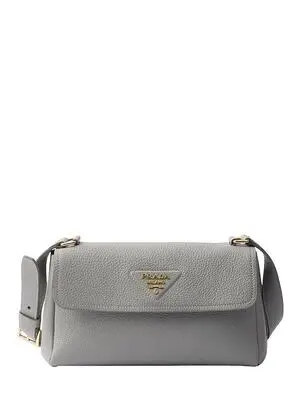 Prada Small Leather Shoulder Bag - Granite Gray