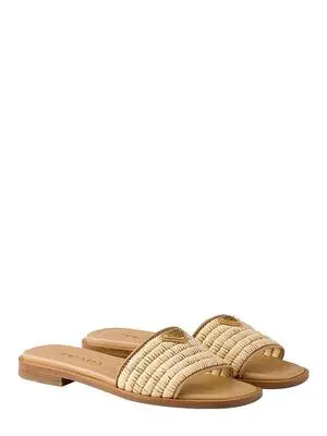 Prada Leather Slides With Crochet Details Natural