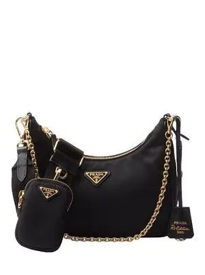 Prada Re-edition 2005 Re-nylon Bag With Saffiano Mini Bag - Black/gold