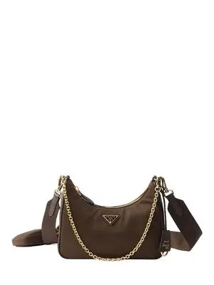 Prada Re-Edition 2005 Re-Nylon Bag With Saffiano Mini Bag Brown