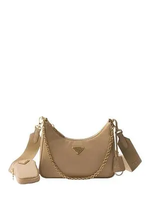 Prada Re-Edition 2005 Re-Nylon Bag With Saffiano Mini Bag Light Brown