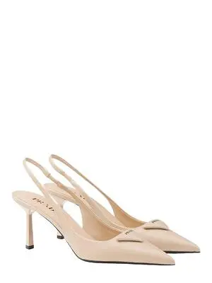 Prada Saffiano Patent Leather Slingback Pumps - Neutral