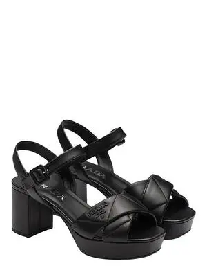 Prada Quilted Nappa Leather Platform Sandals - Black