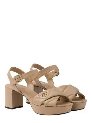 Prada Quilted Nappa Leather Platform Sandals Sand Beige