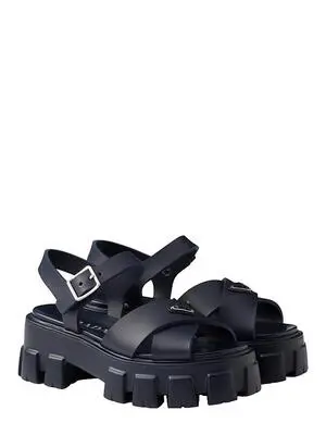Prada Monolith Rubber Sandals - Blue