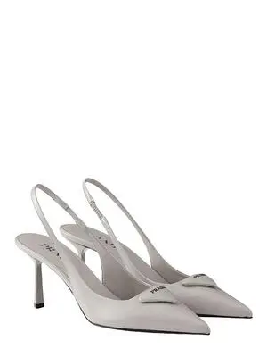 Prada Brushed Leather Slingback Pumps - Granite Grey