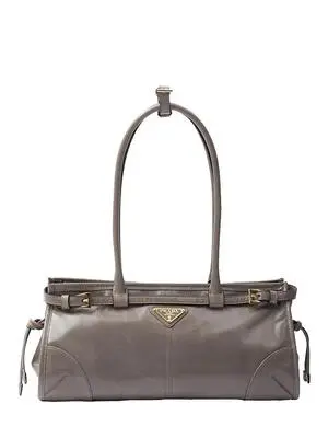 Prada Bonnie Medium Convertible Leather Shoulder Handbag Pewter