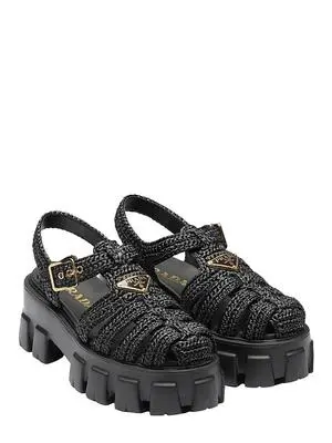 Prada Monolith Crochet Cage Sandals - Black