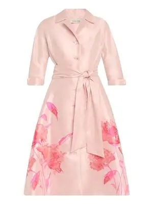 Rickie Freeman For Teri Jon Floral Jacquard Mikado Midi Shirtdress - Blush Multi