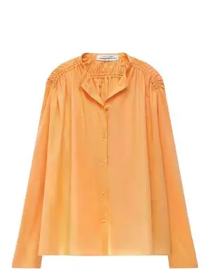 Another Tomorrow Gathered-detail Voile Blouse - Orange