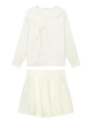 B+AB Ruffle Blouse And Shorts Set - Neutrals