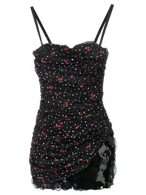 DES_PHEMMES Ruched Polka-dot Dress - Black