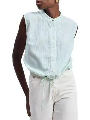 REISTOR Striped Mandarin Collar Drawstring Shirt - Parallel Paths
