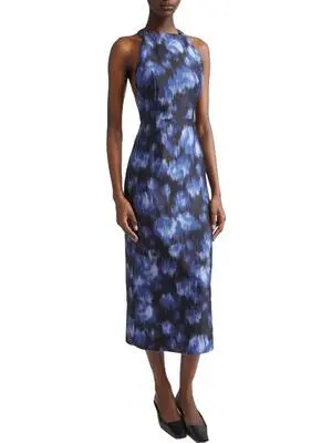 MICHAEL KORS Michael Kors Collection Print Wool & Silk Sheath Midi Dress