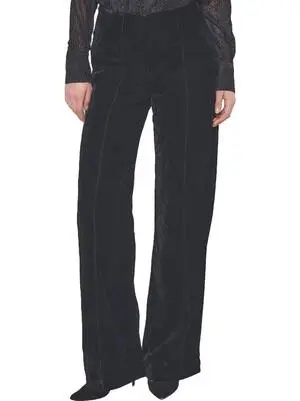 AS By DF Fiona Velvet Straight Leg Trousers - Black