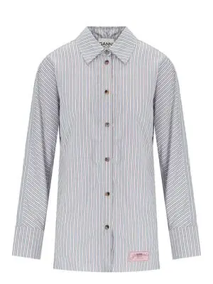 GANNI Striped Chambray Shirt - Light Blue