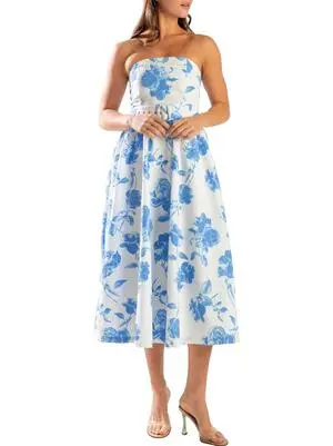 FREEMARKET Floral Strapless Midi Dress - Blue