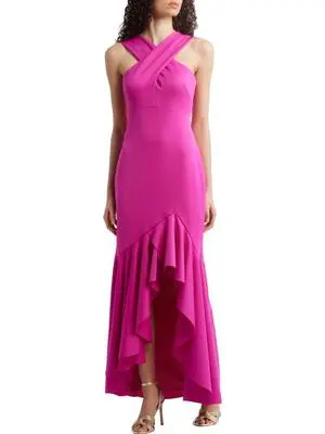 Eliza J Cross Neck High-low Gown - Hot Pink