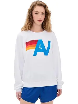Aviator Nation Logo Relaxed Crew Sweatshirt - White