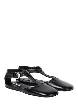 JIL SANDER Leather Mary Jane Flats - Black