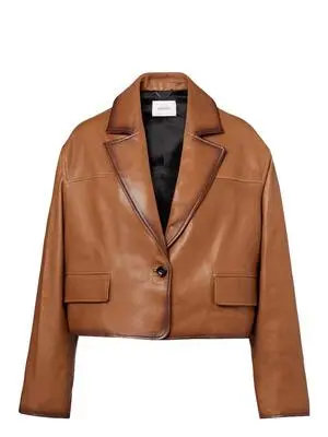 Dorothee Schumacher Cropped Leather Biker Jacket - Brown